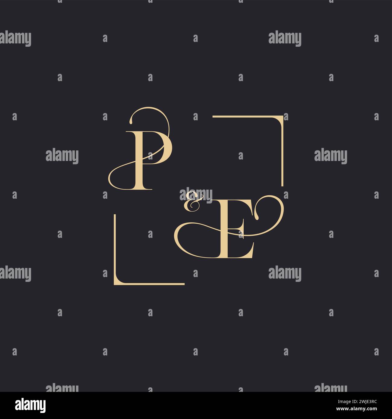 PE simple concept of wedding outline logo and square of initial design ...