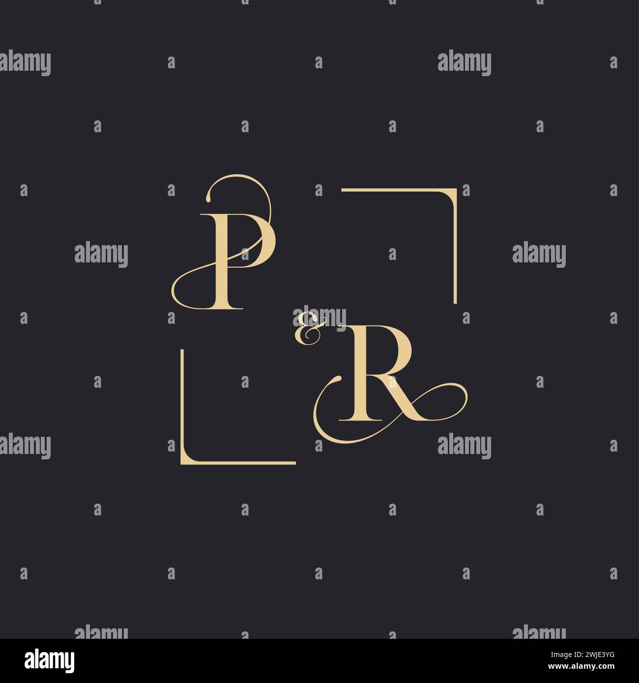 PR simple concept of wedding outline logo and square of initial design ...