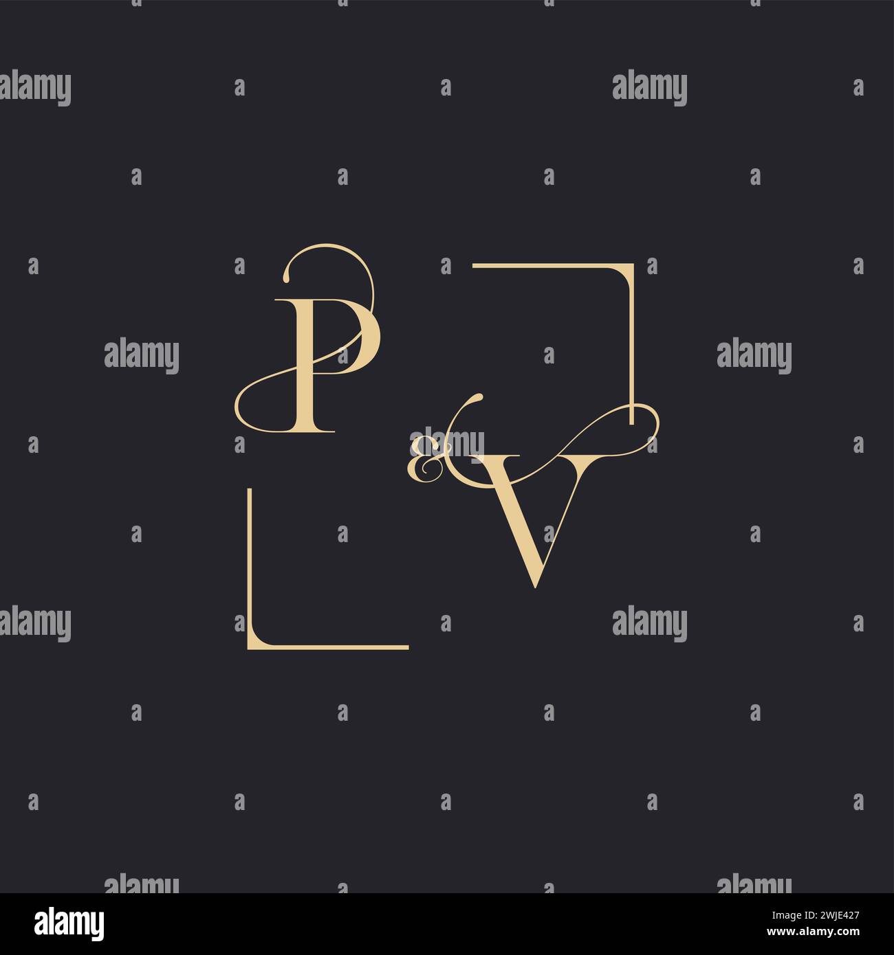 PV simple concept of wedding outline logo and square of initial design ...