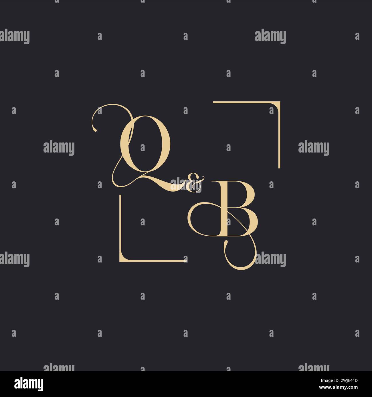 QB simple concept of wedding outline logo and square of initial design ...
