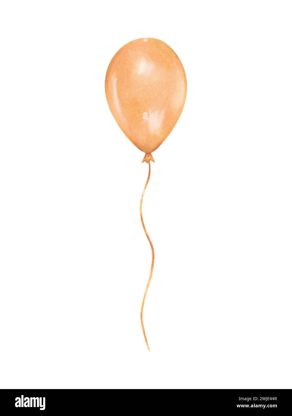 Brown inflatable flying balloon on a rope.Watercolor and marker ...