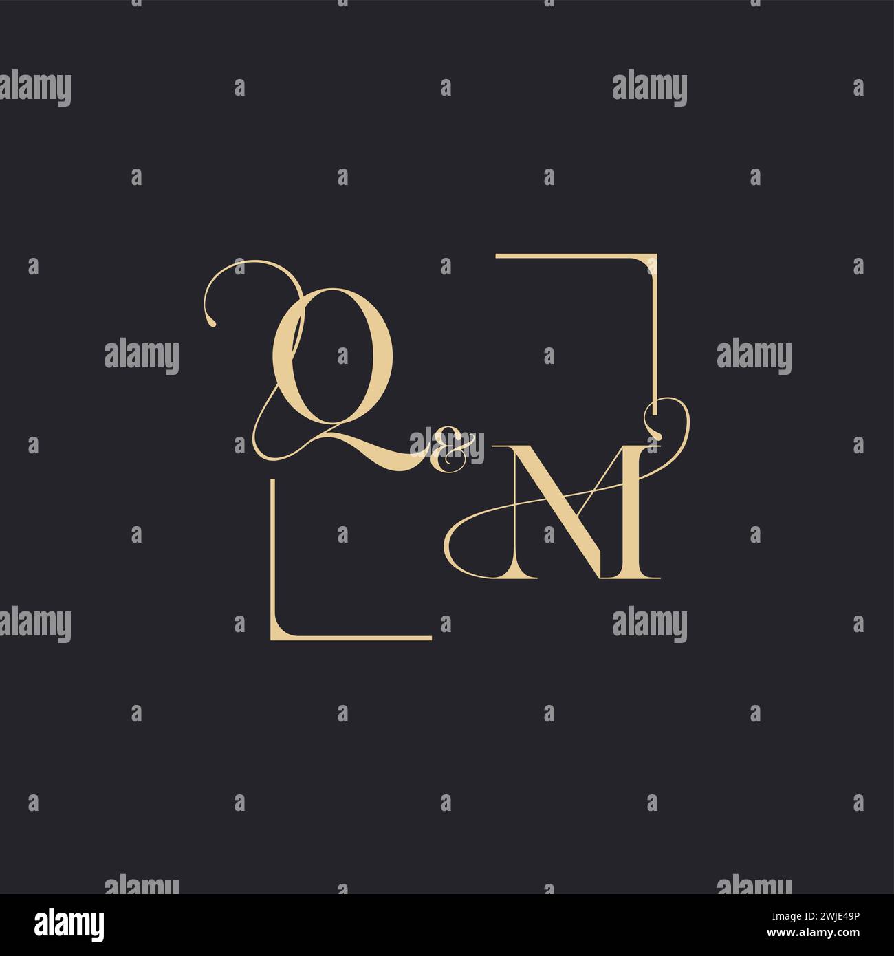 QM simple concept of wedding outline logo and square of initial design ...