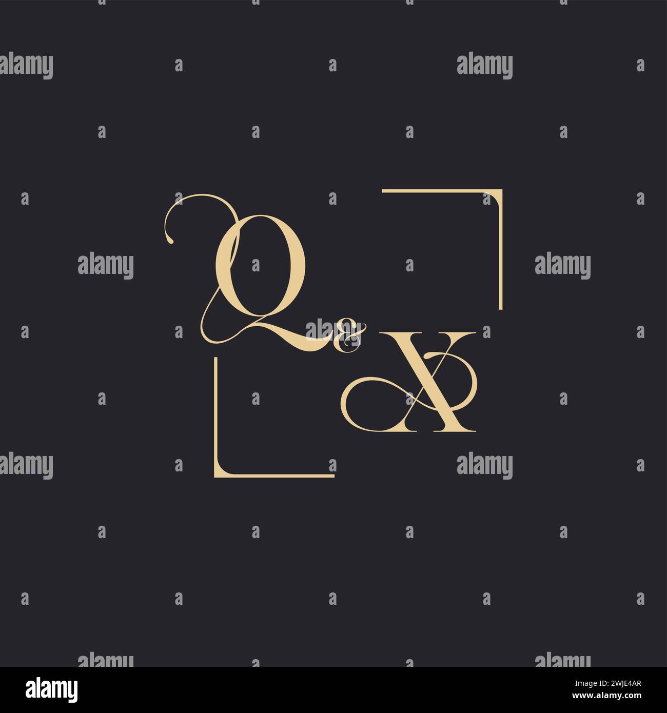 QX simple concept of wedding outline logo and square of initial design ...