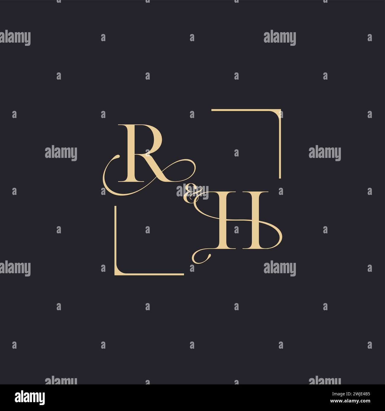 RH simple concept of wedding outline logo and square of initial design ...