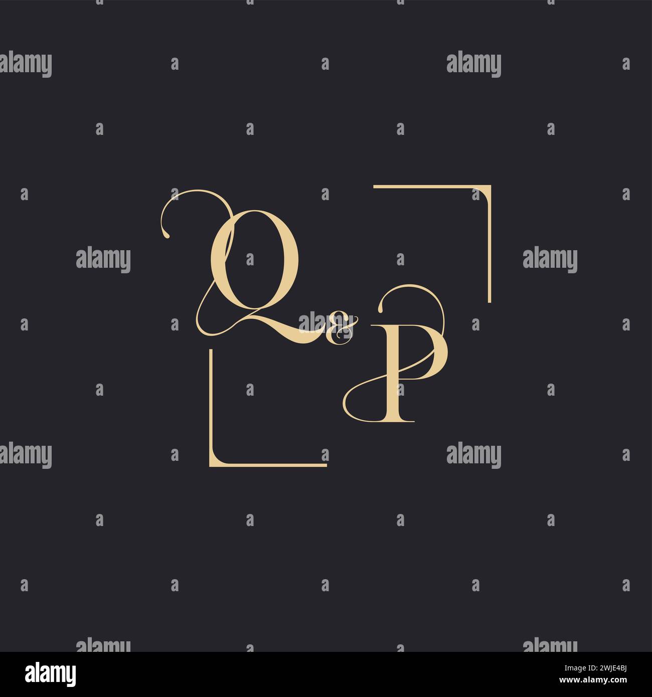 QP simple concept of wedding outline logo and square of initial design ...