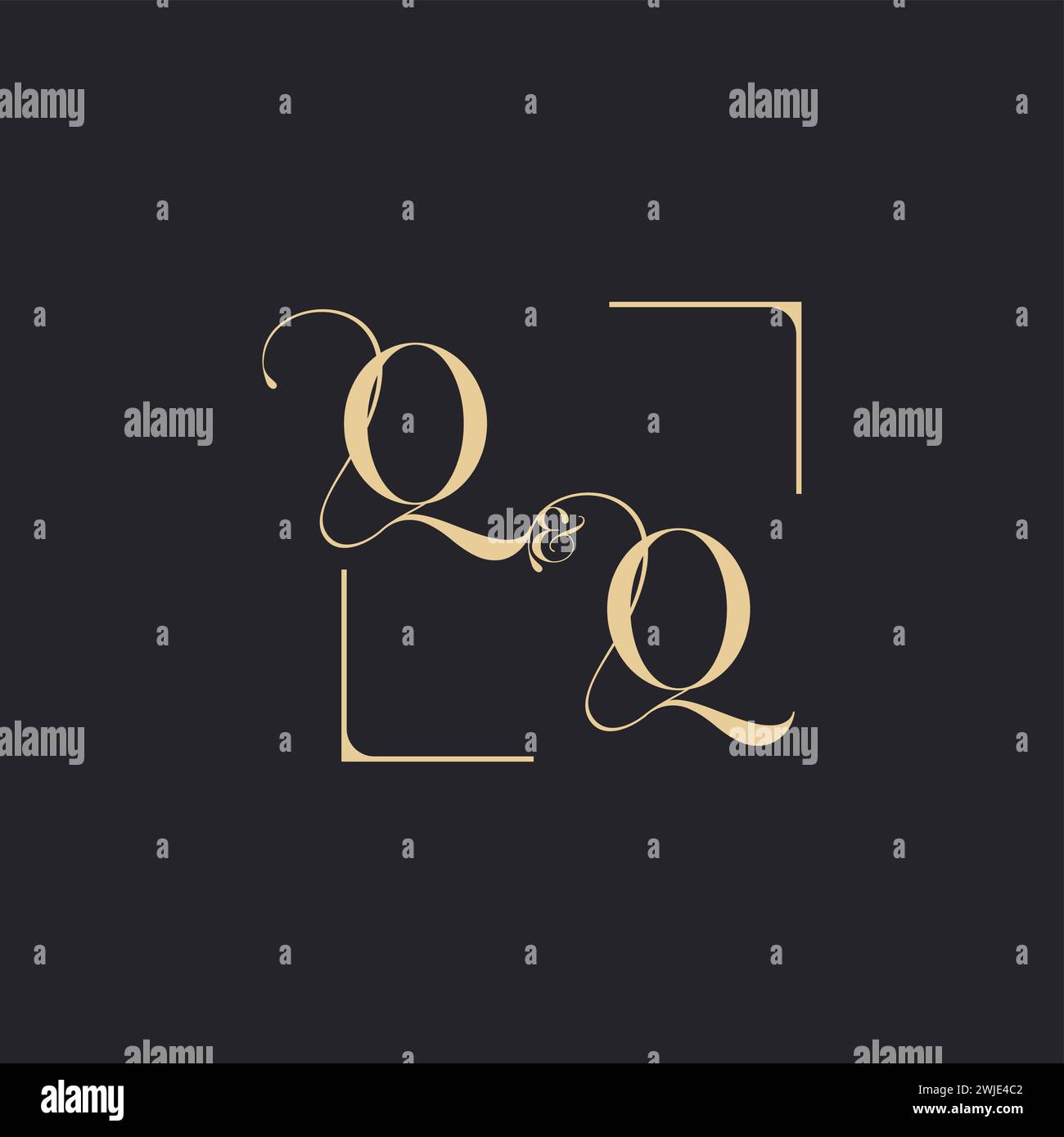 QQ simple concept of wedding outline logo and square of initial design ...