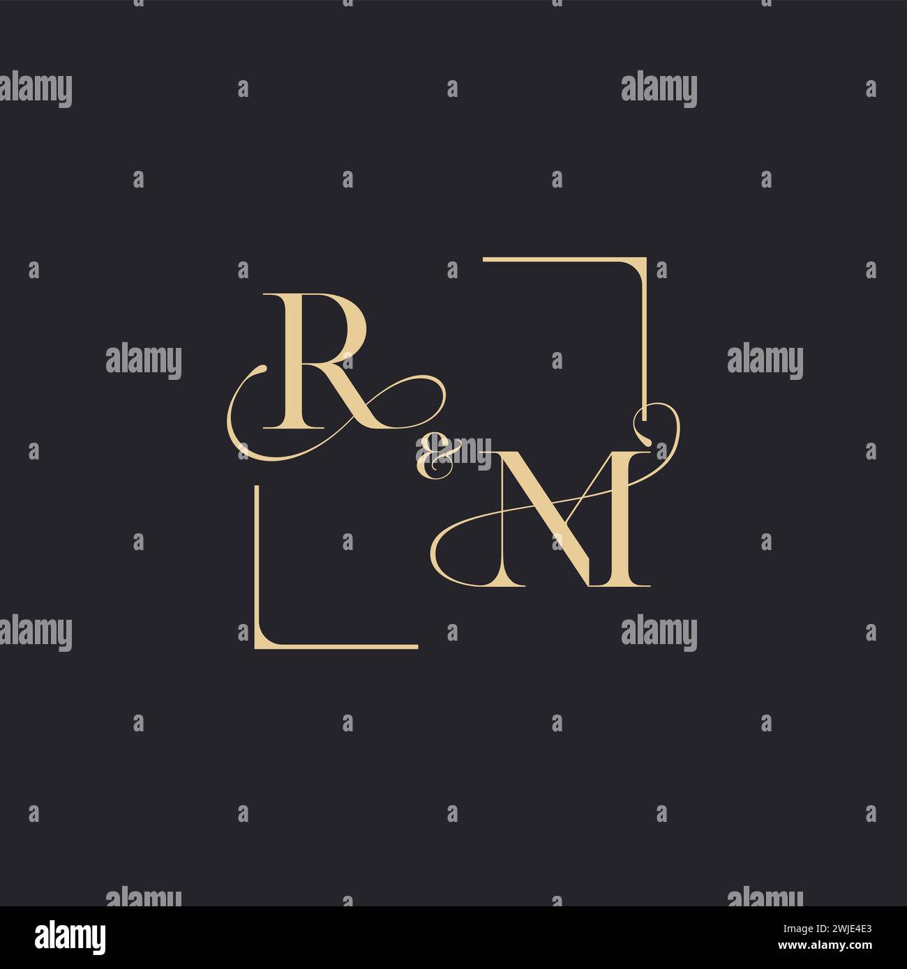 RM simple concept of wedding outline logo and square of initial design ...