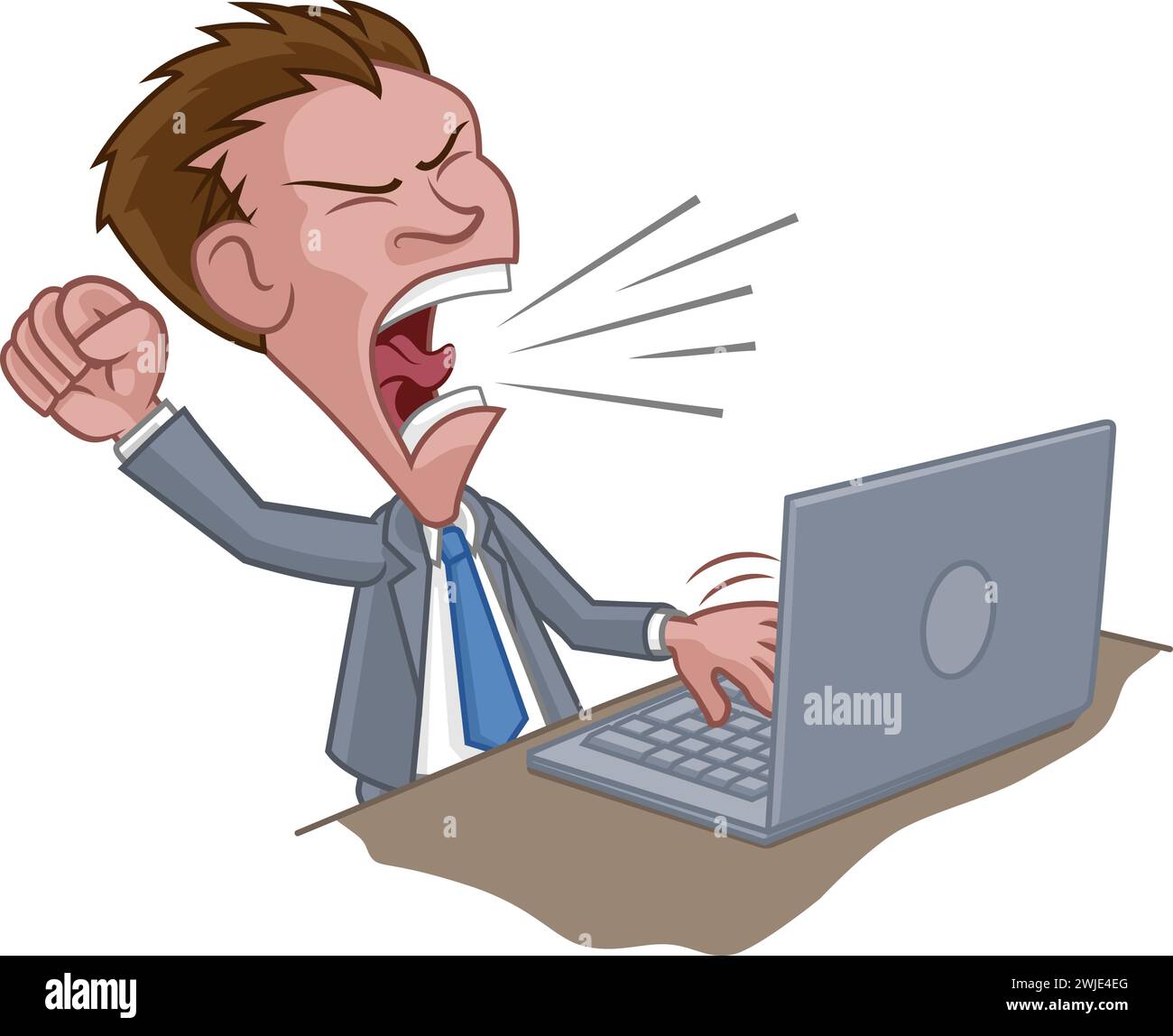 Angry Business Man Boss Shouting at Laptop Cartoon Stock Vector Image ...