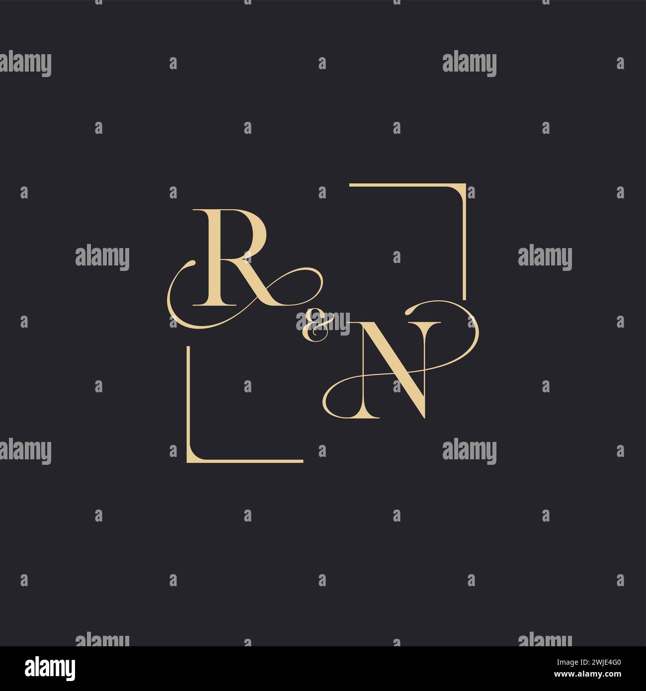RN simple concept of wedding outline logo and square of initial design ...