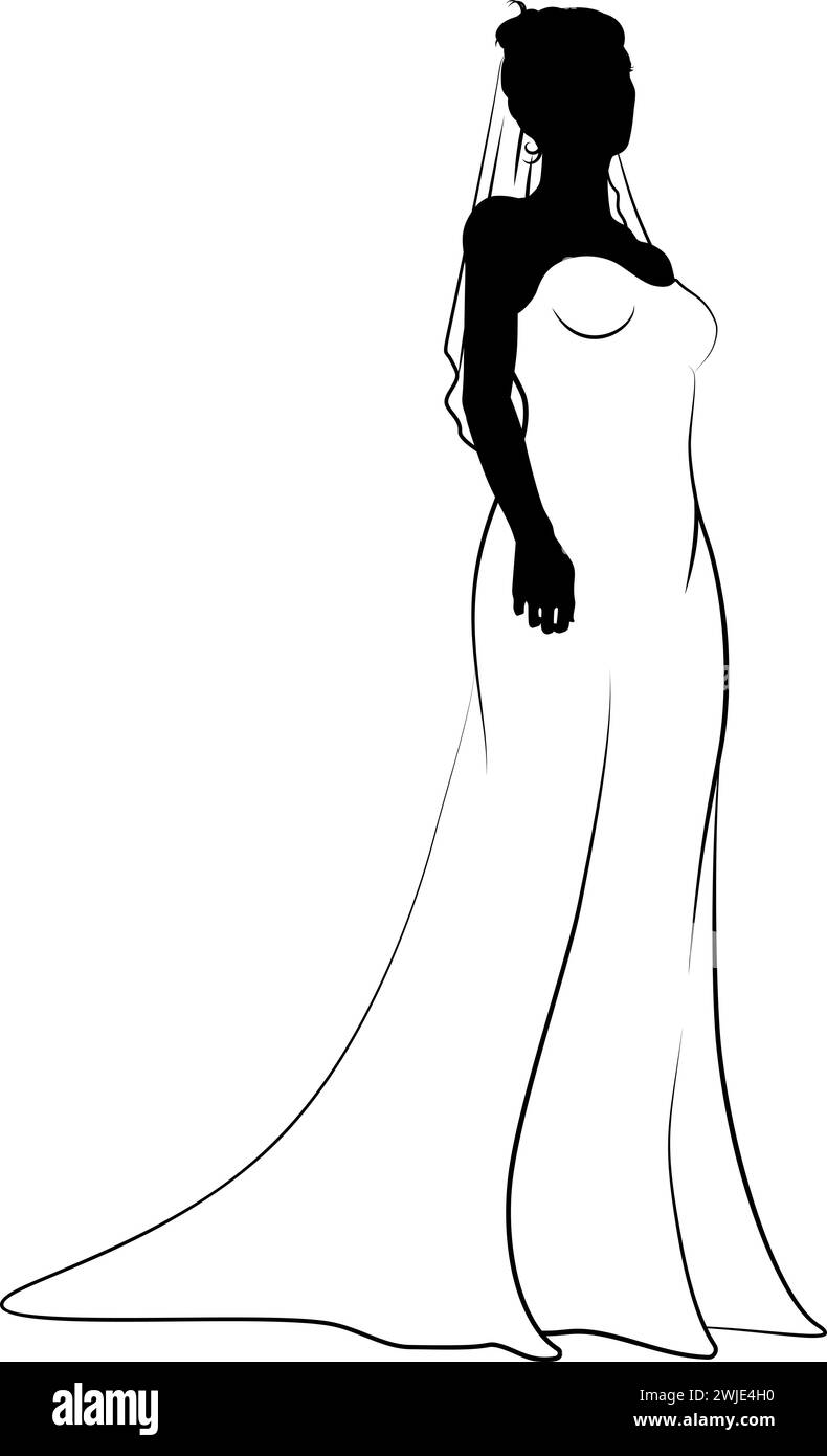 Bride Bridal Wedding Dress Silhouette Woman Design Stock Vector Image ...