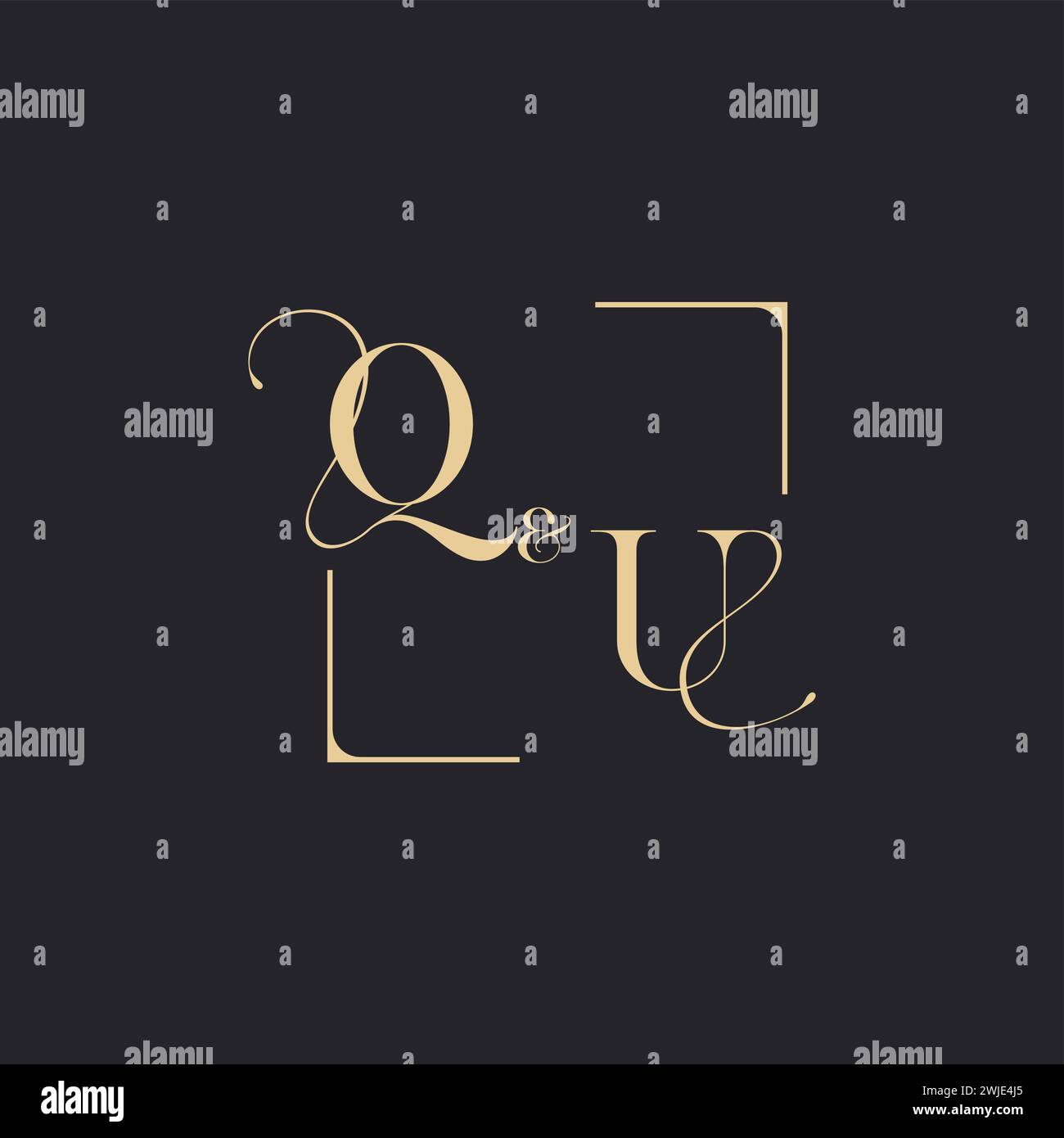 QU simple concept of wedding outline logo and square of initial design ...
