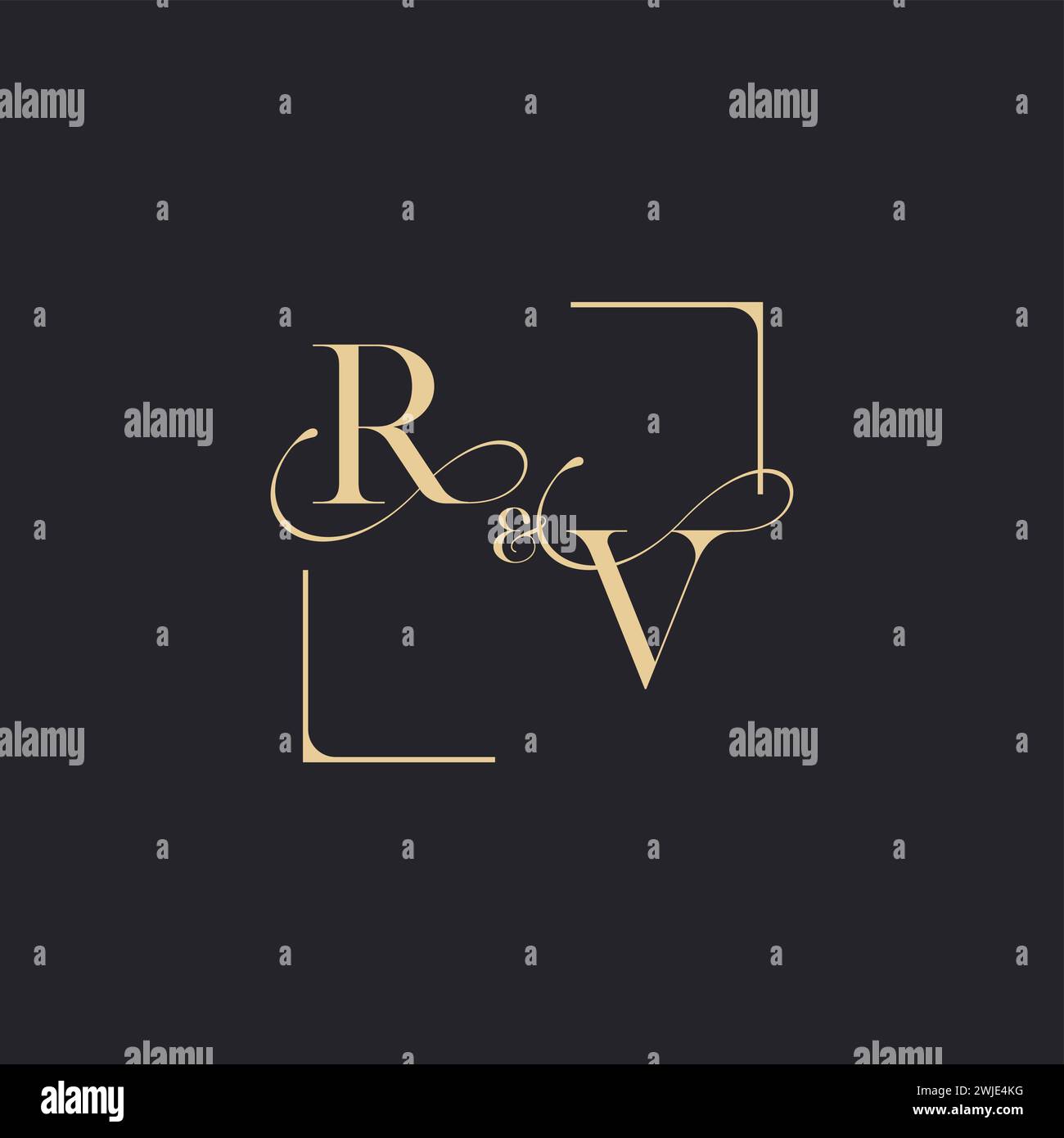 RV simple concept of wedding outline logo and square of initial design ...