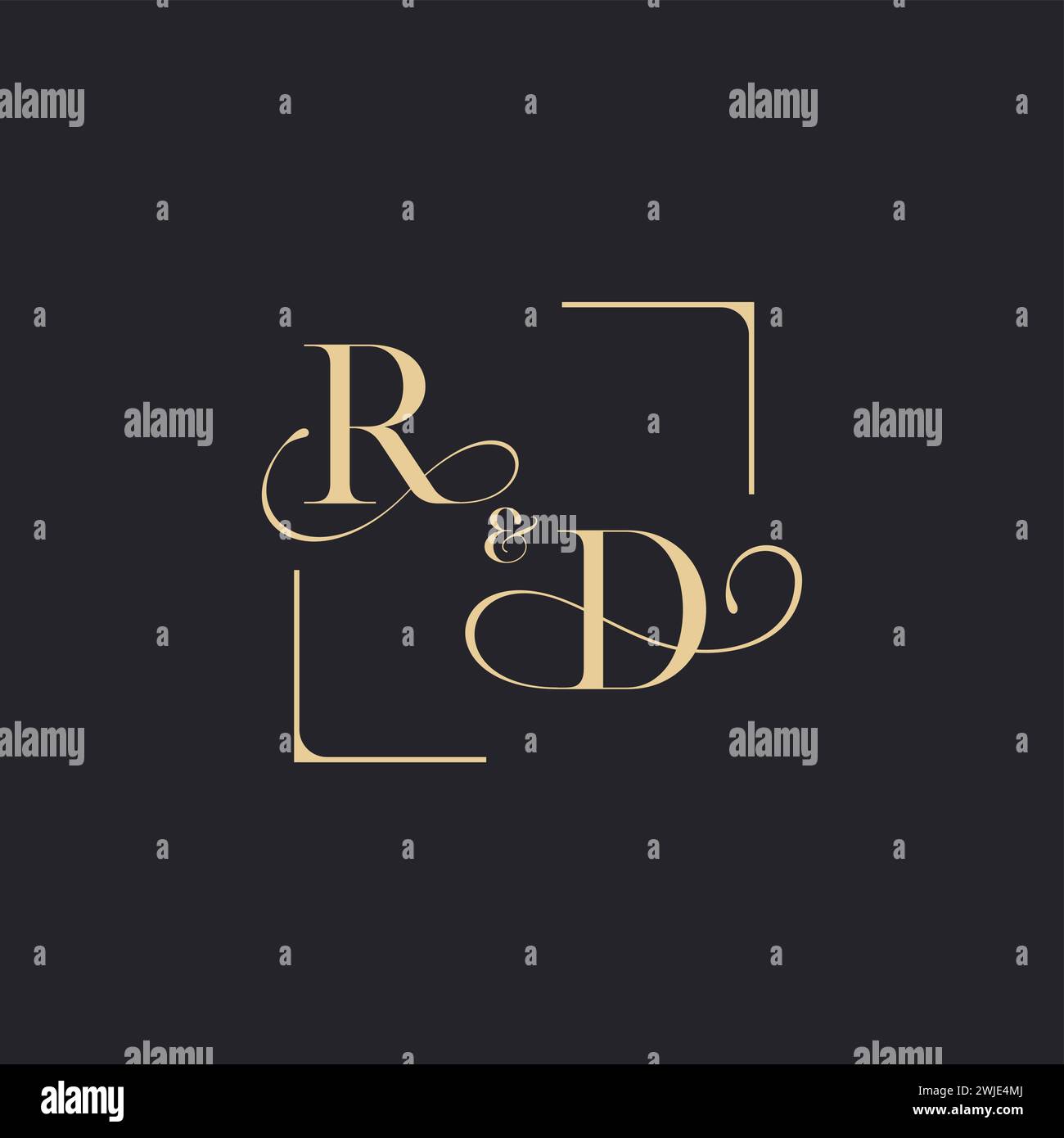 RD simple concept of wedding outline logo and square of initial design ...
