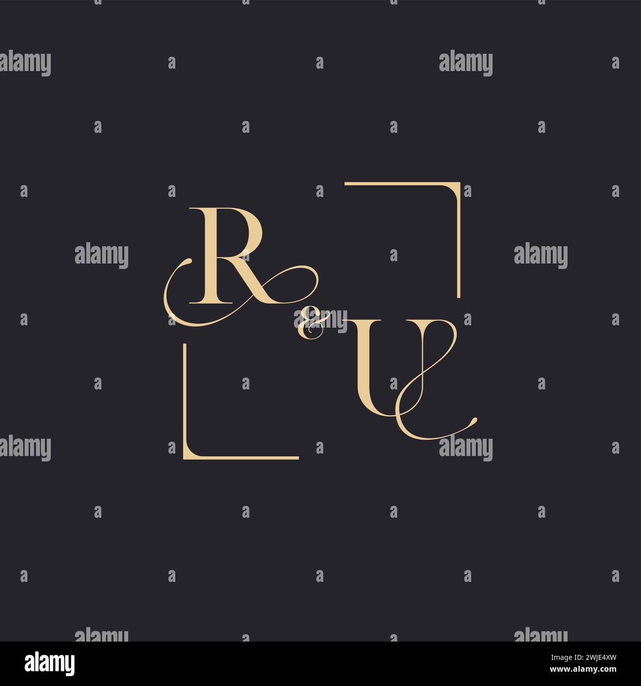RU simple concept of wedding outline logo and square of initial design ...