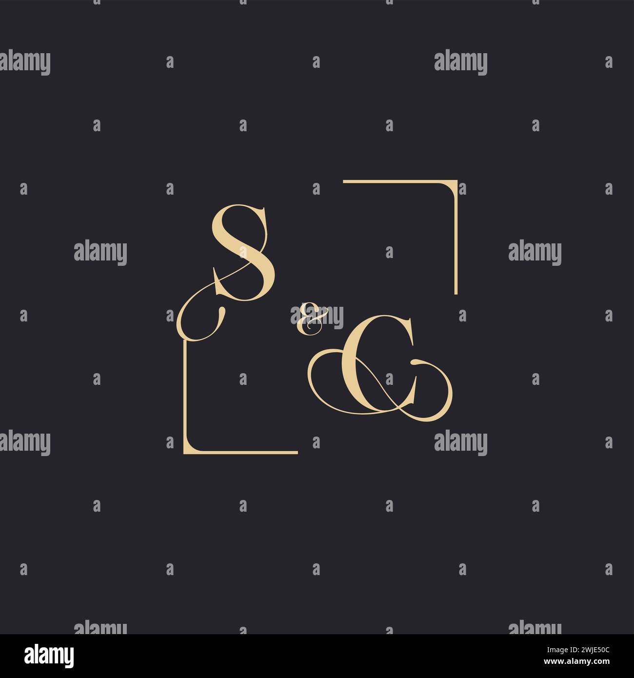 SC simple concept of wedding outline logo and square of initial design ...