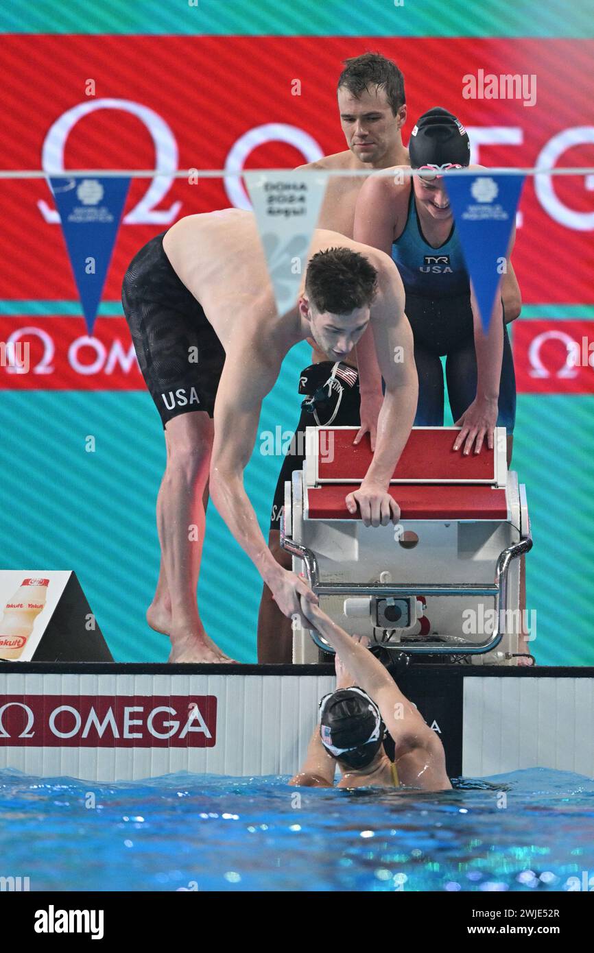 Doha, Qatar. 14th Feb, 2024. Hunter Armstrong (top, L) and Kate ...