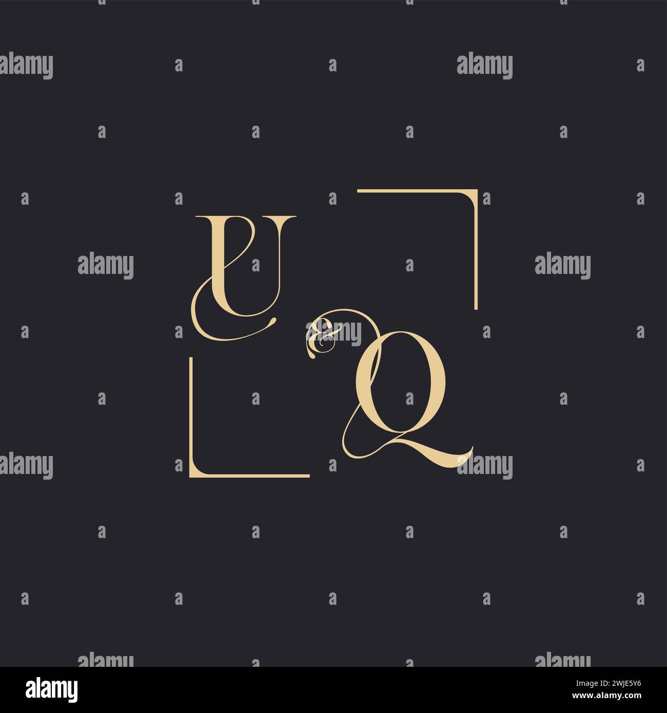 UQ simple concept of wedding outline logo and square of initial design ...