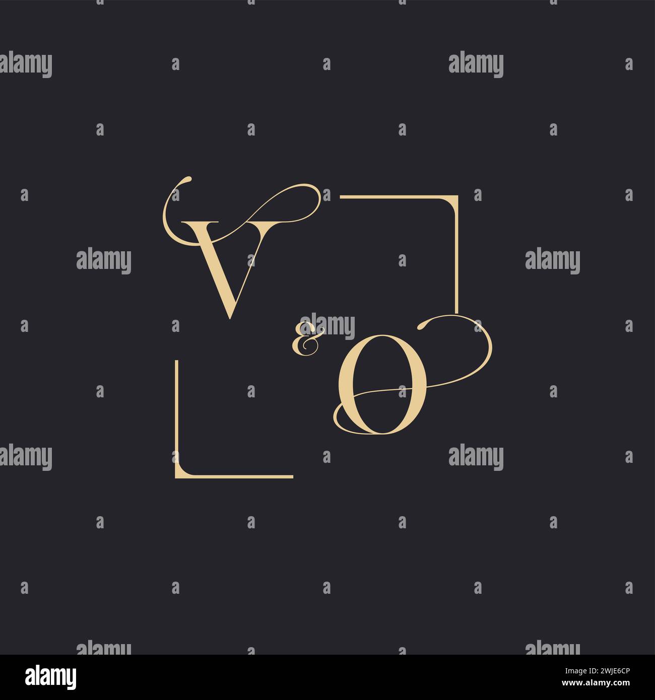VO simple concept of wedding outline logo and square of initial design ...