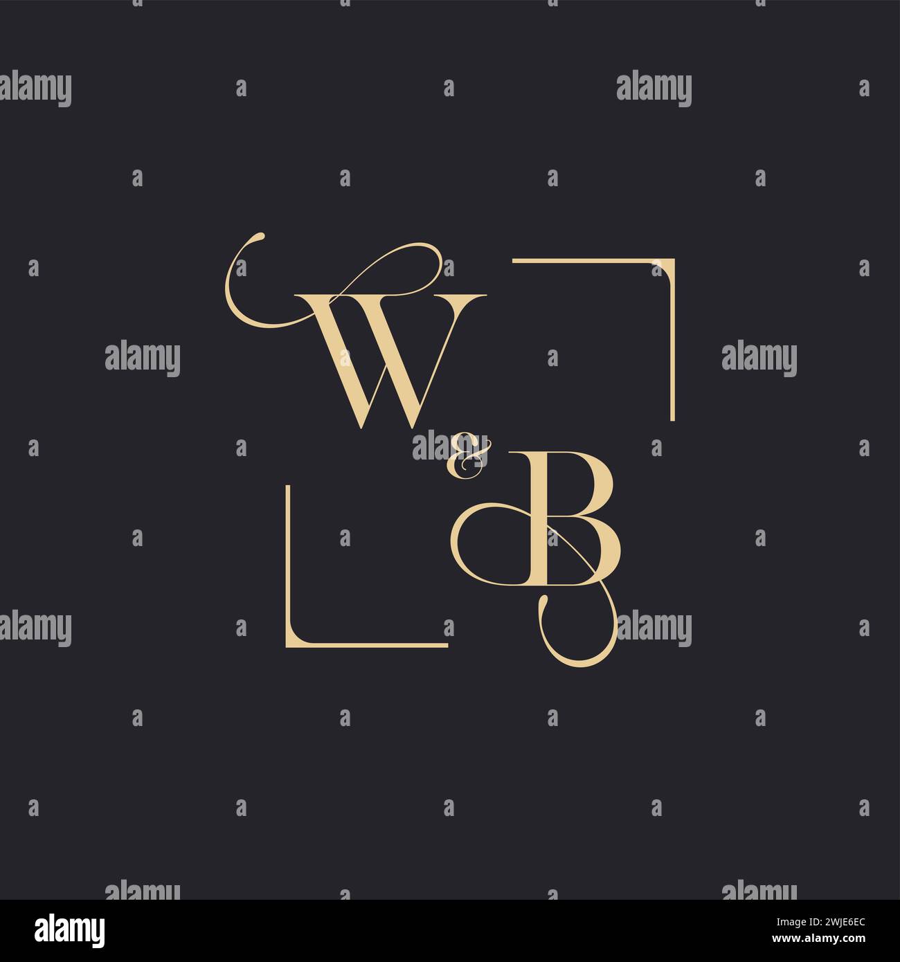 WB simple concept of wedding outline logo and square of initial design ...