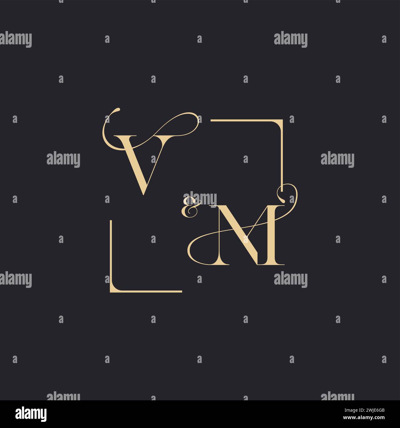VM simple concept of wedding outline logo and square of initial design ...