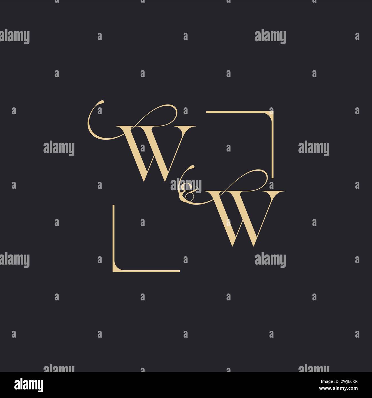 WW simple concept of wedding outline logo and square of initial design ...