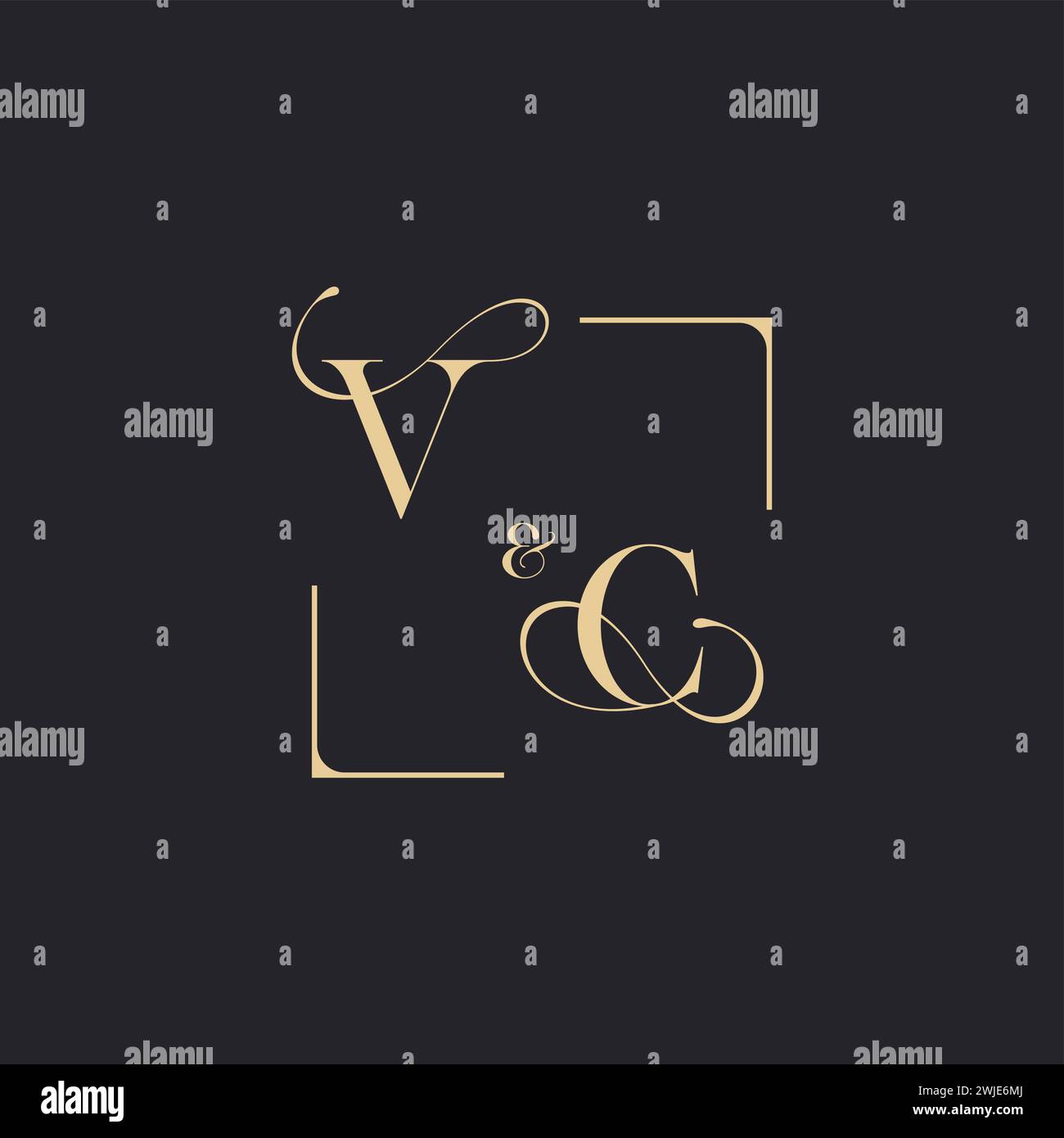 VC simple concept of wedding outline logo and square of initial design ...