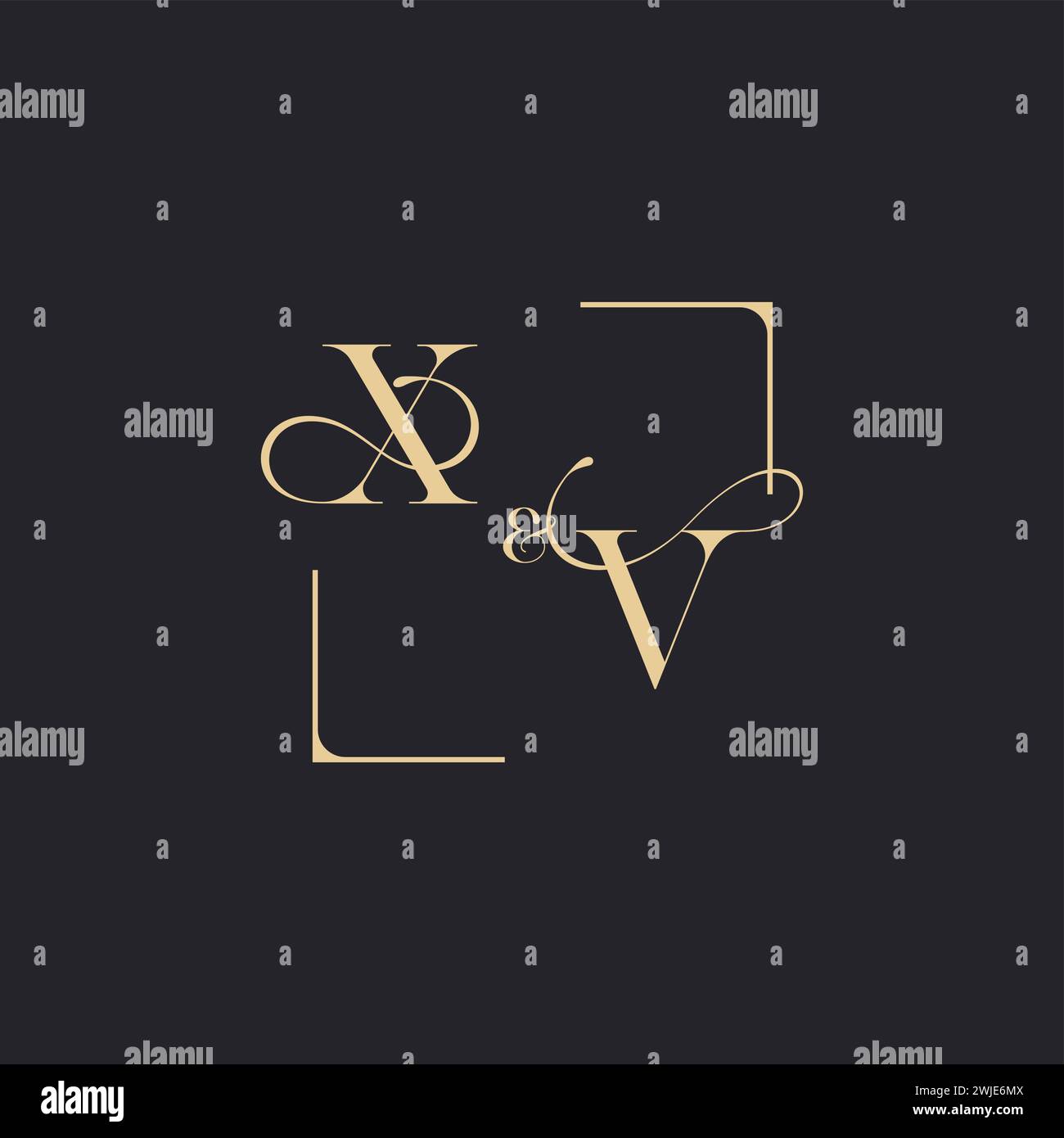 XV simple concept of wedding outline logo and square of initial design ...