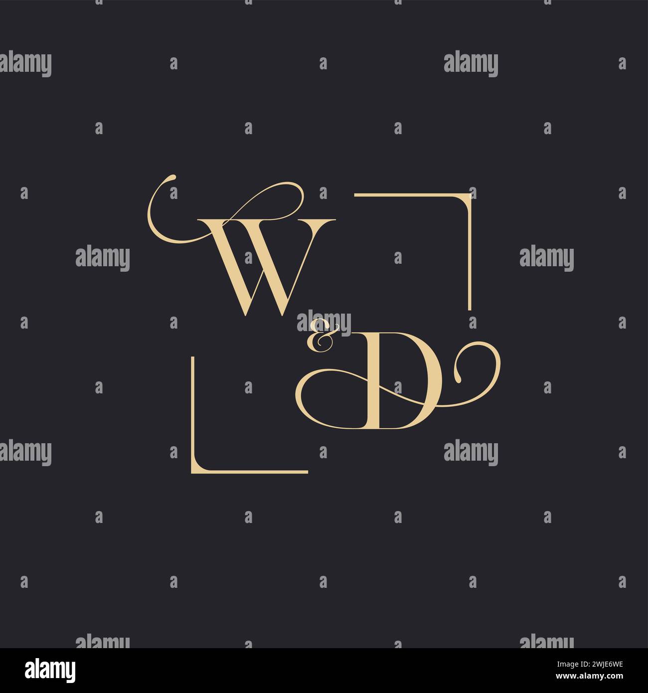WD simple concept of wedding outline logo and square of initial design ...