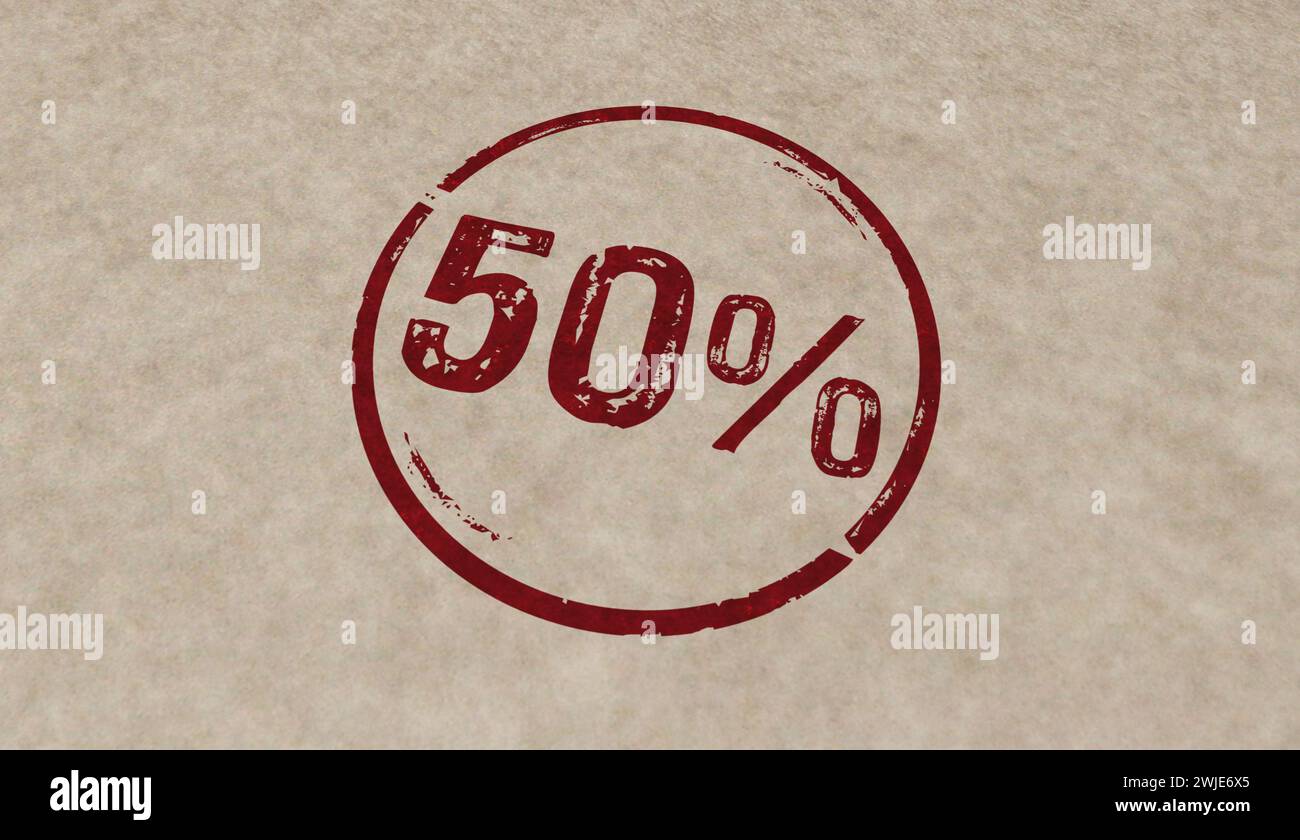 50% 50 percent stamp icons in few color versions. Fifty percentage ...