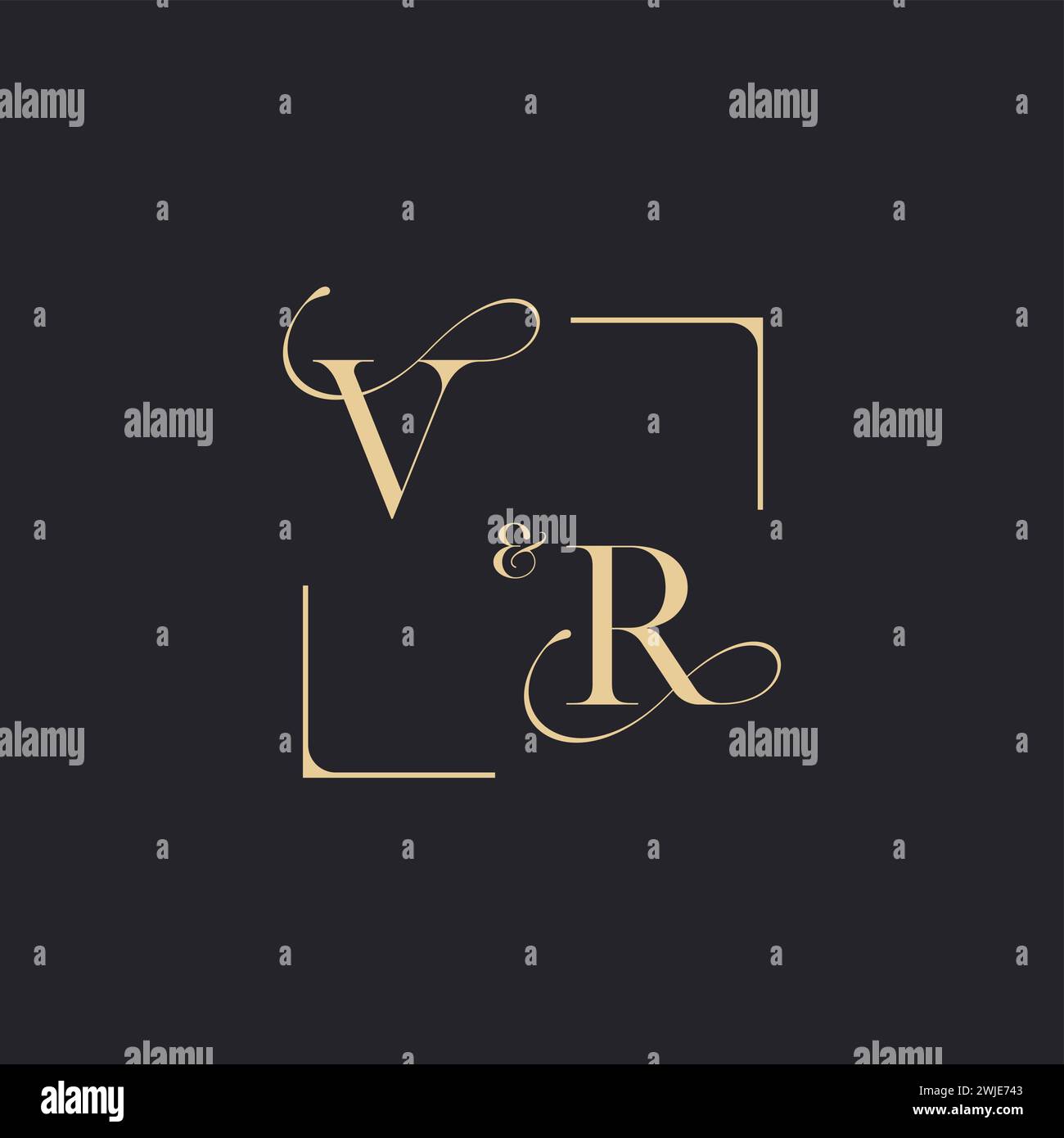 VR simple concept of wedding outline logo and square of initial design ...