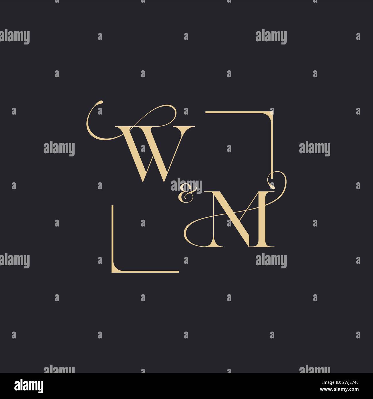 WM simple concept of wedding outline logo and square of initial design ...