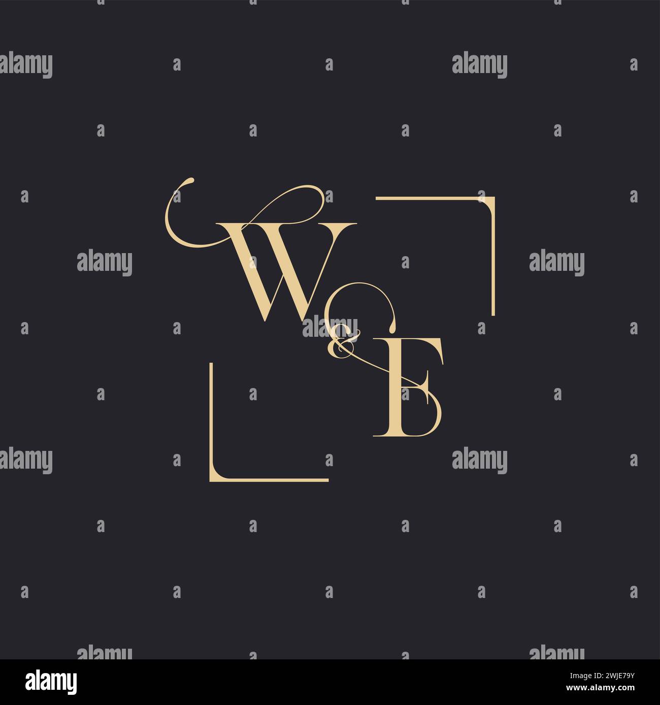 WF simple concept of wedding outline logo and square of initial design ...