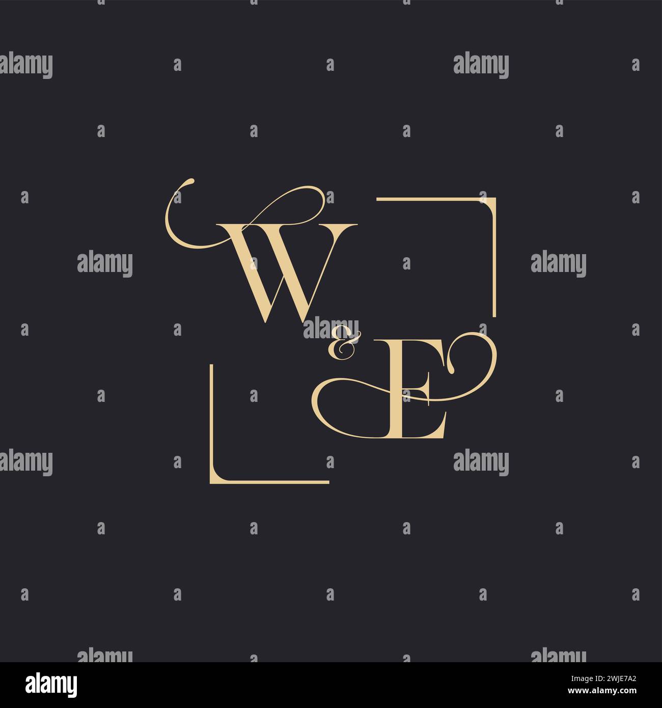 WE simple concept of wedding outline logo and square of initial design ...