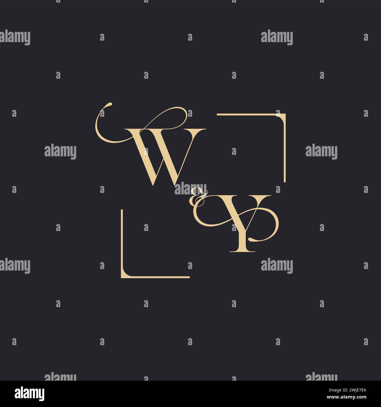 WY simple concept of wedding outline logo and square of initial design ...