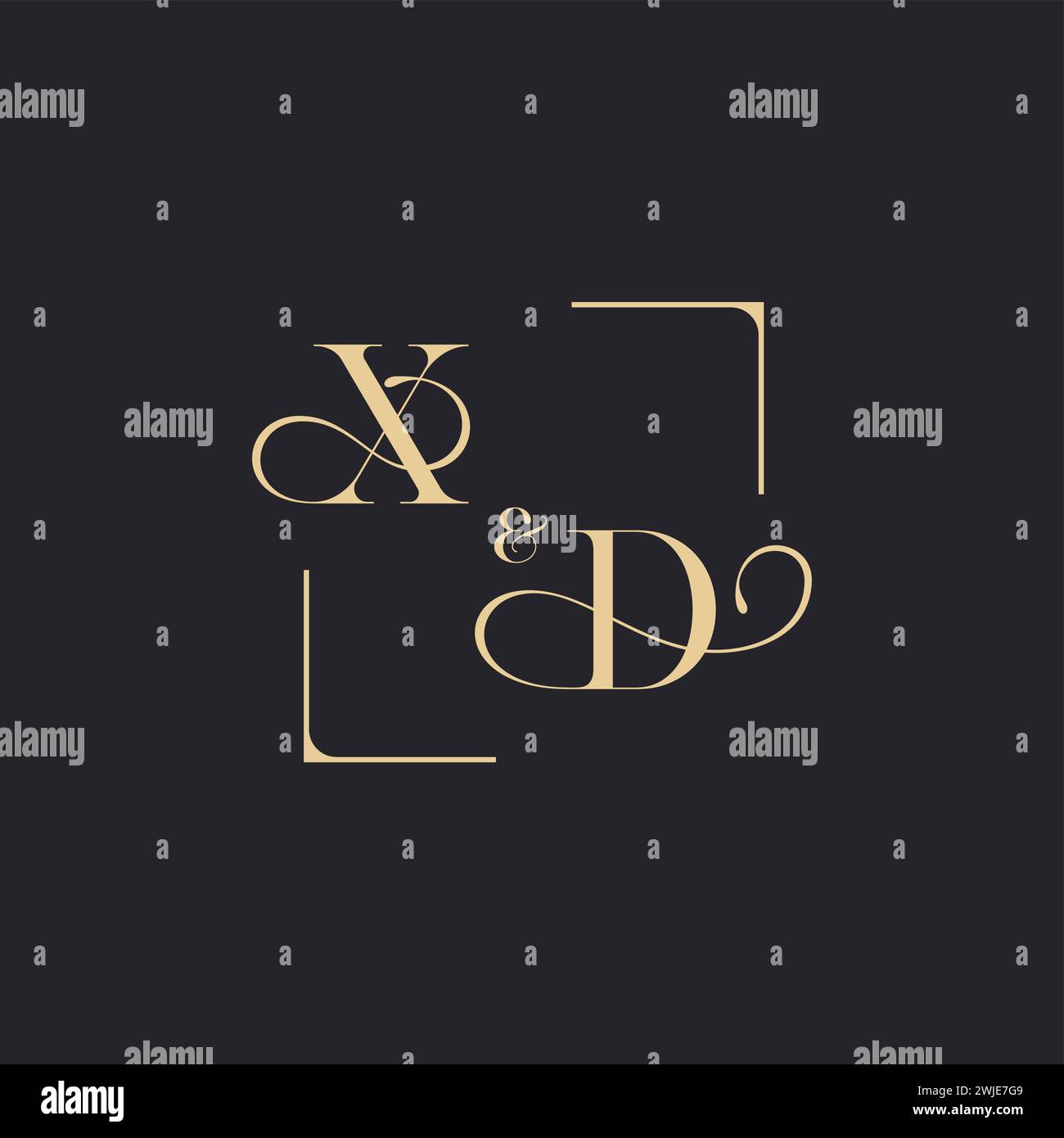 XD simple concept of wedding outline logo and square of initial design ...