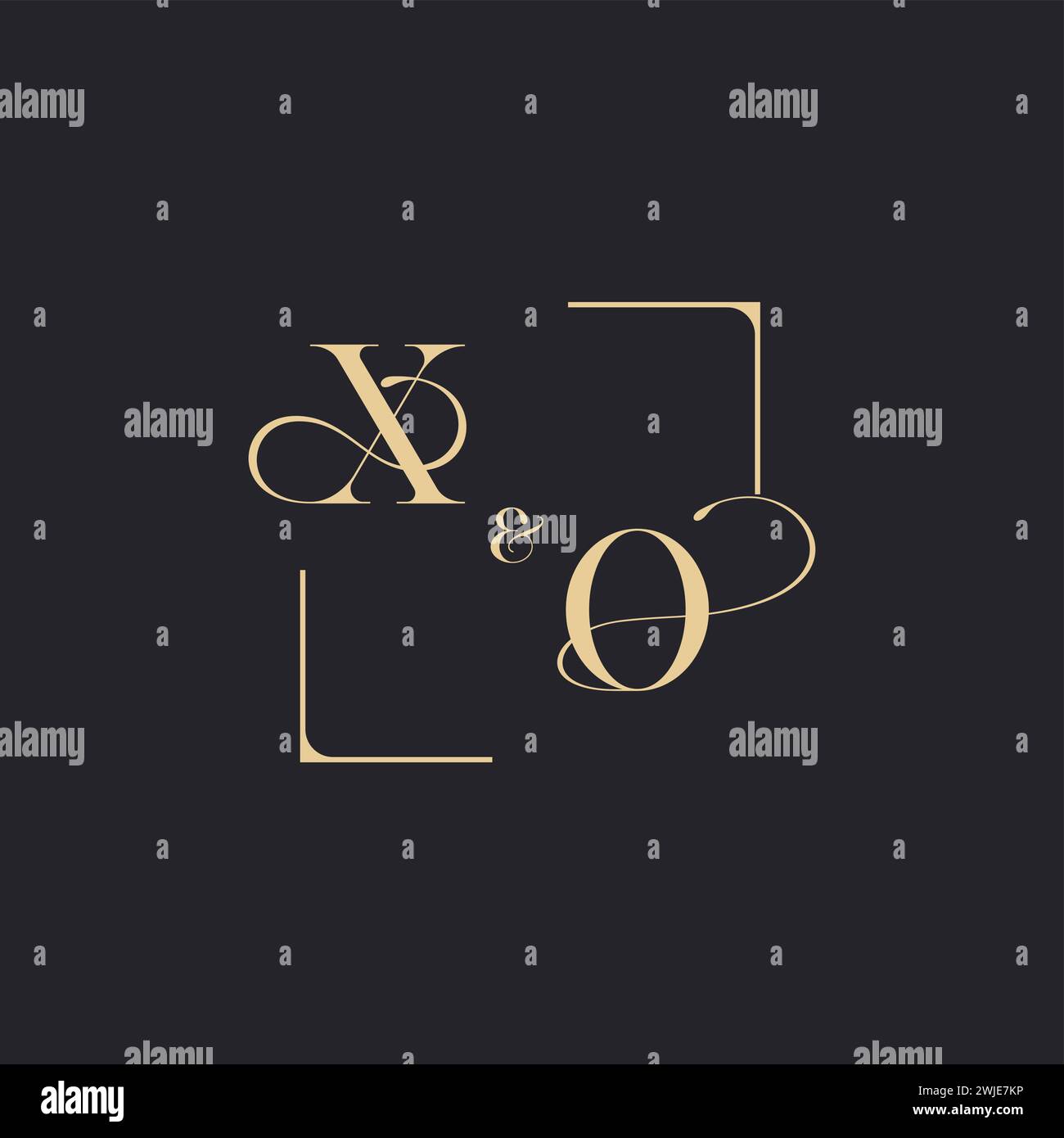 XO simple concept of wedding outline logo and square of initial design ...