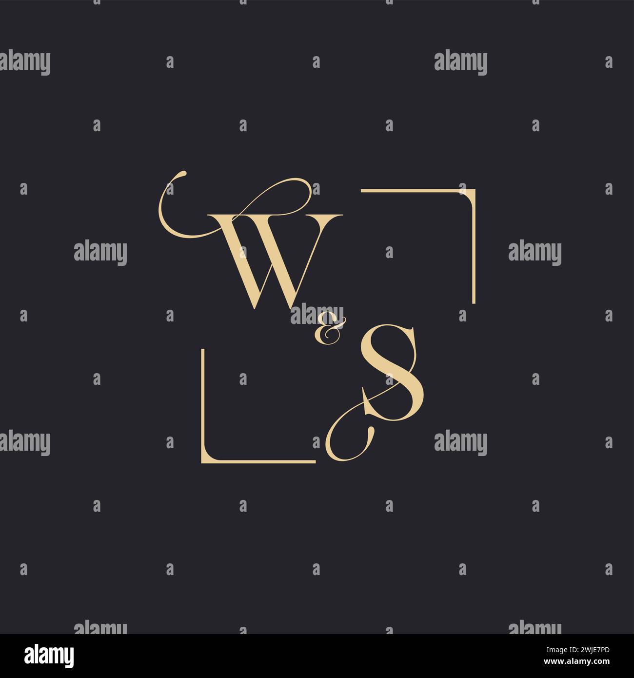 WS simple concept of wedding outline logo and square of initial design ...