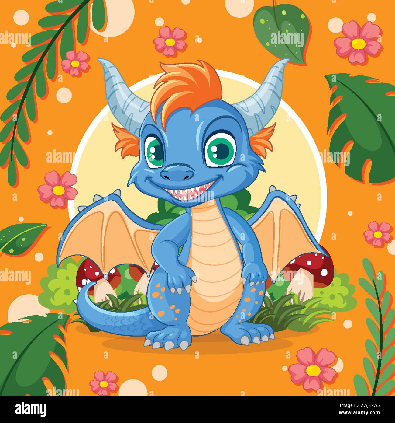 Colorful dragon illustration with vibrant floral background Stock ...