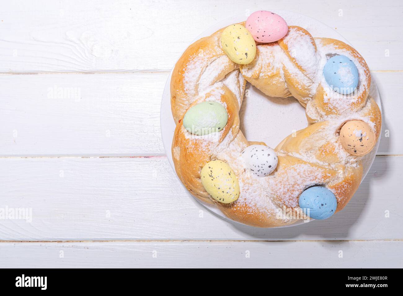 Easter wreath bread, traditional Easter holiday baking, sweet bun cakes ...
