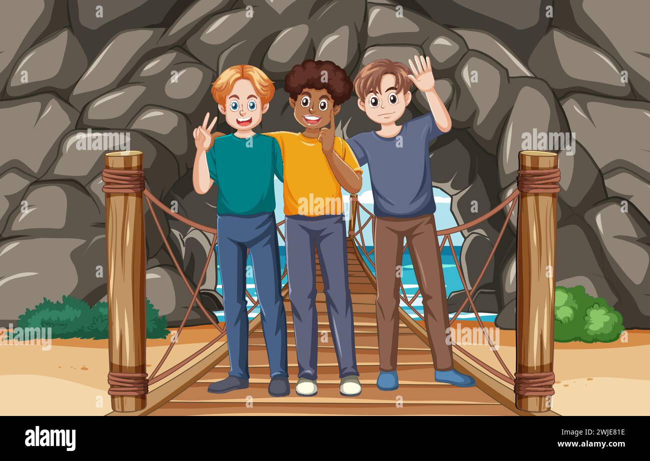 Three friends posing together on a bridge Stock Vector Image & Art - Alamy