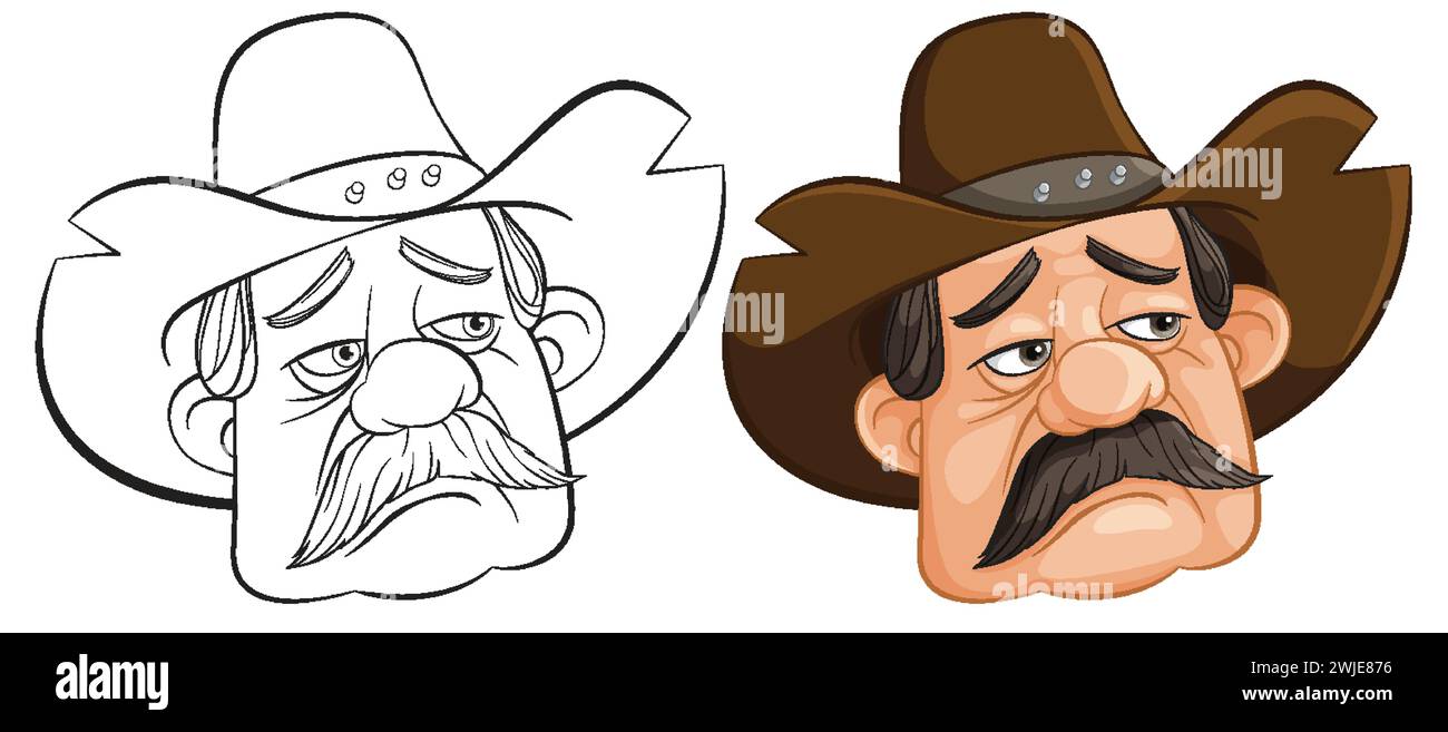 Two stylized cowboy characters with expressive faces Stock Vector Image ...