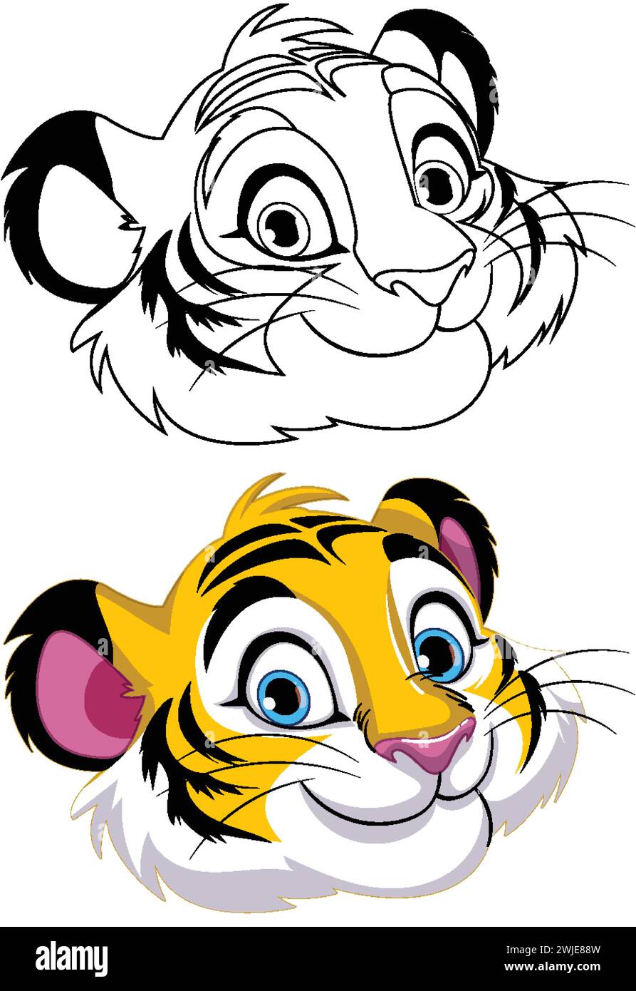 Colorful and black and white tiger cub faces Stock Vector Image & Art ...