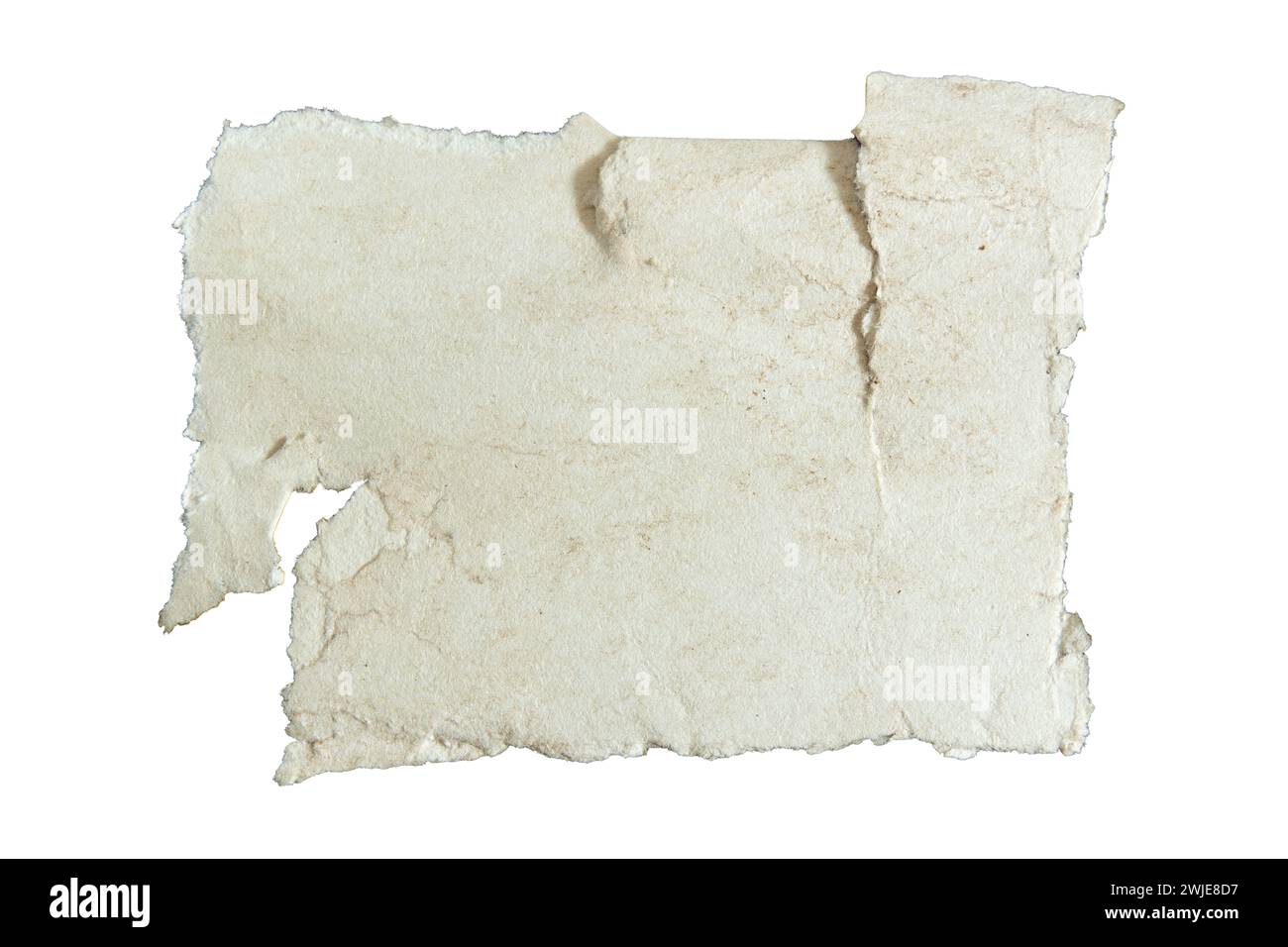 Aged white torn rectangular paper on white background with clipping ...