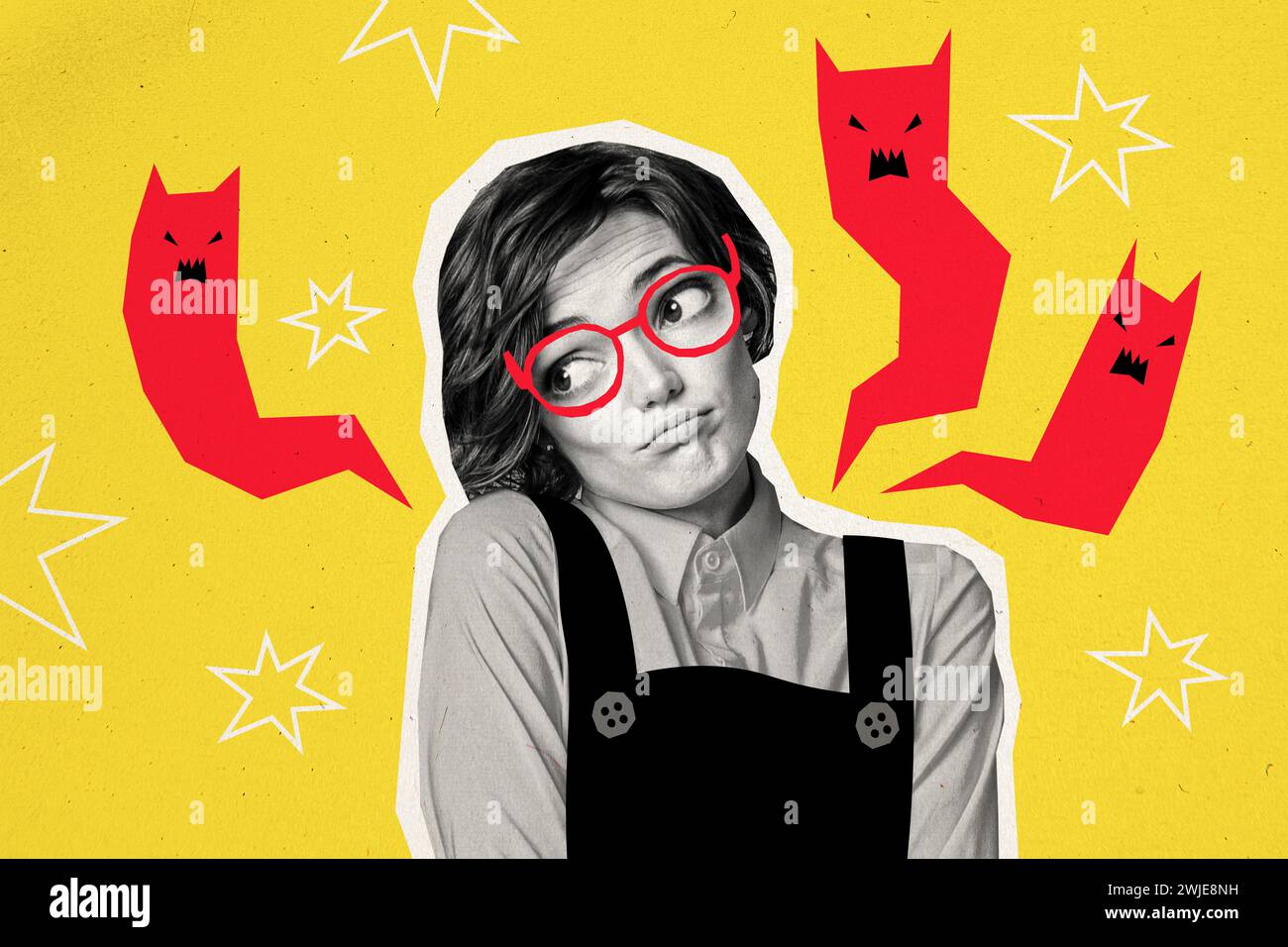 Composite collage picture image of confused depressed female monster ...