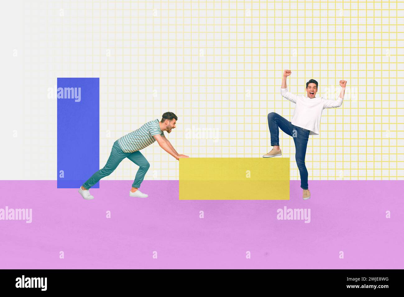 Collage creative image illustration excited powerful successful young ...