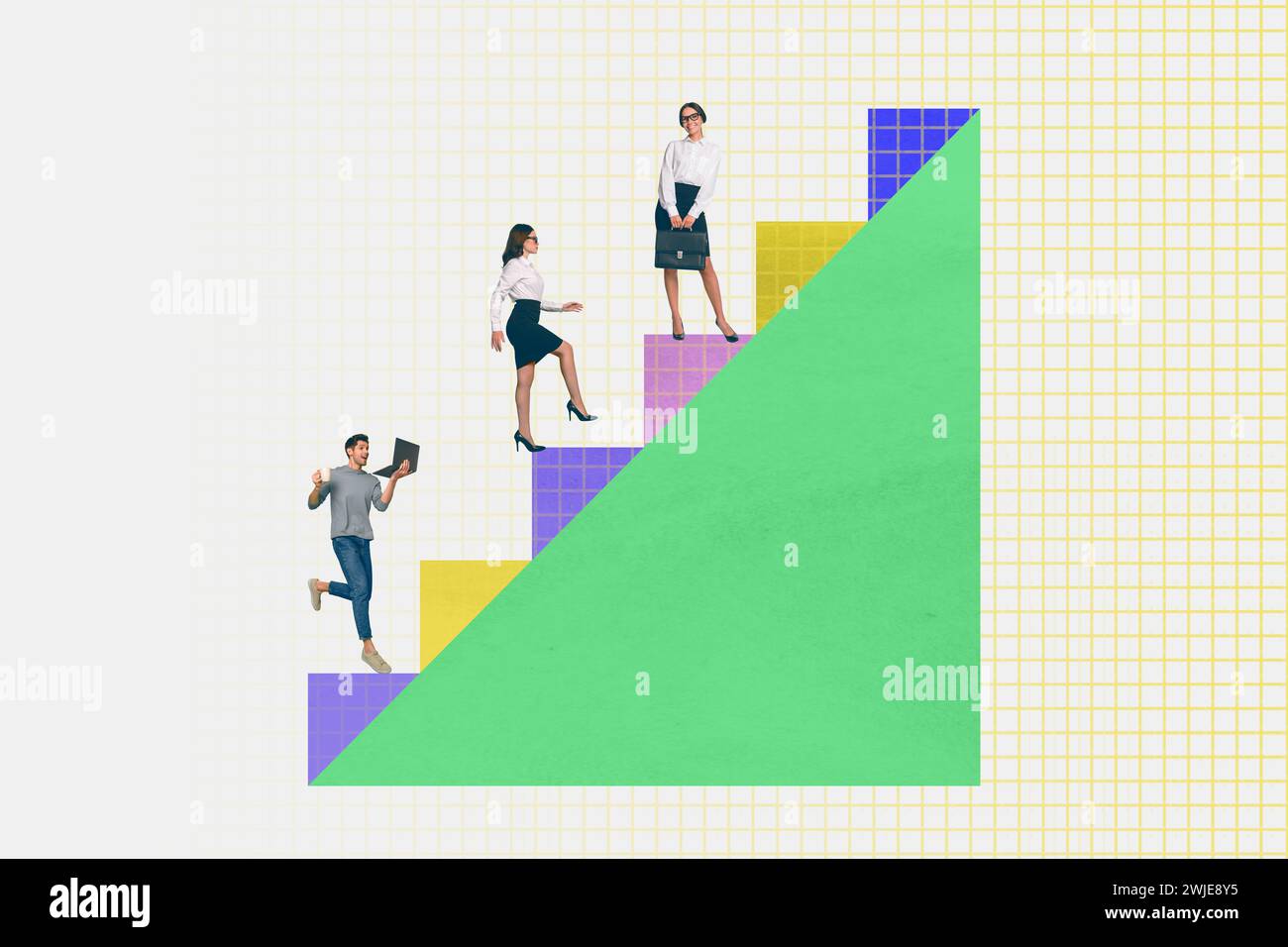 Horizontal photo collage picture of diligent motivated people run go ...