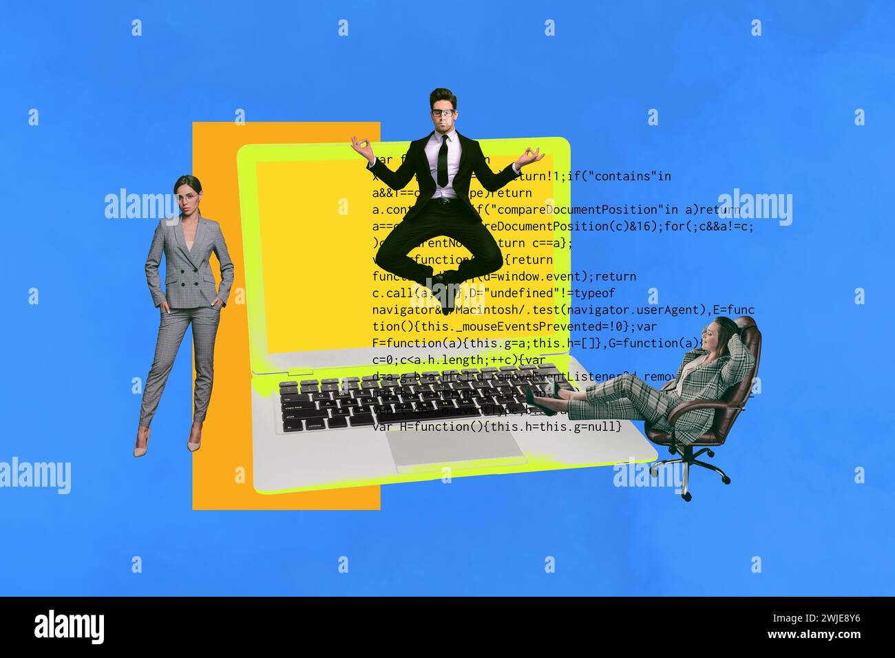 Collage creative poster illustration three colleagues teamwork office ...