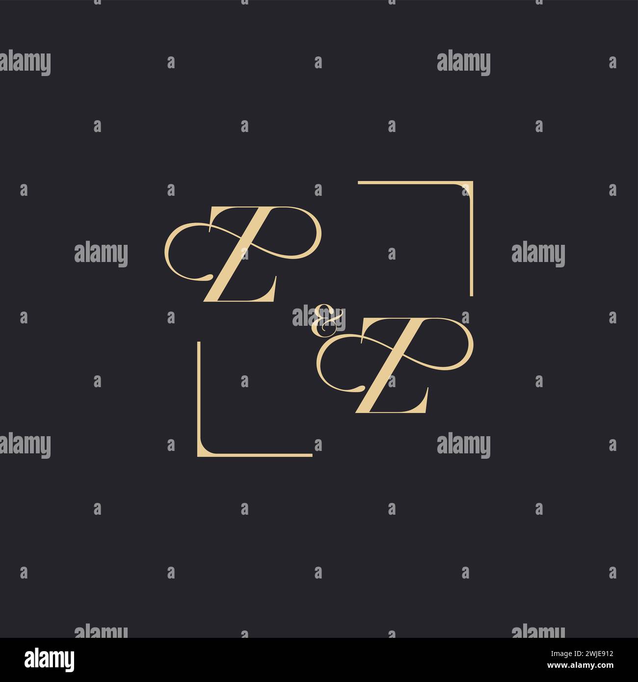 ZZ simple concept of wedding outline logo and square of initial design ...