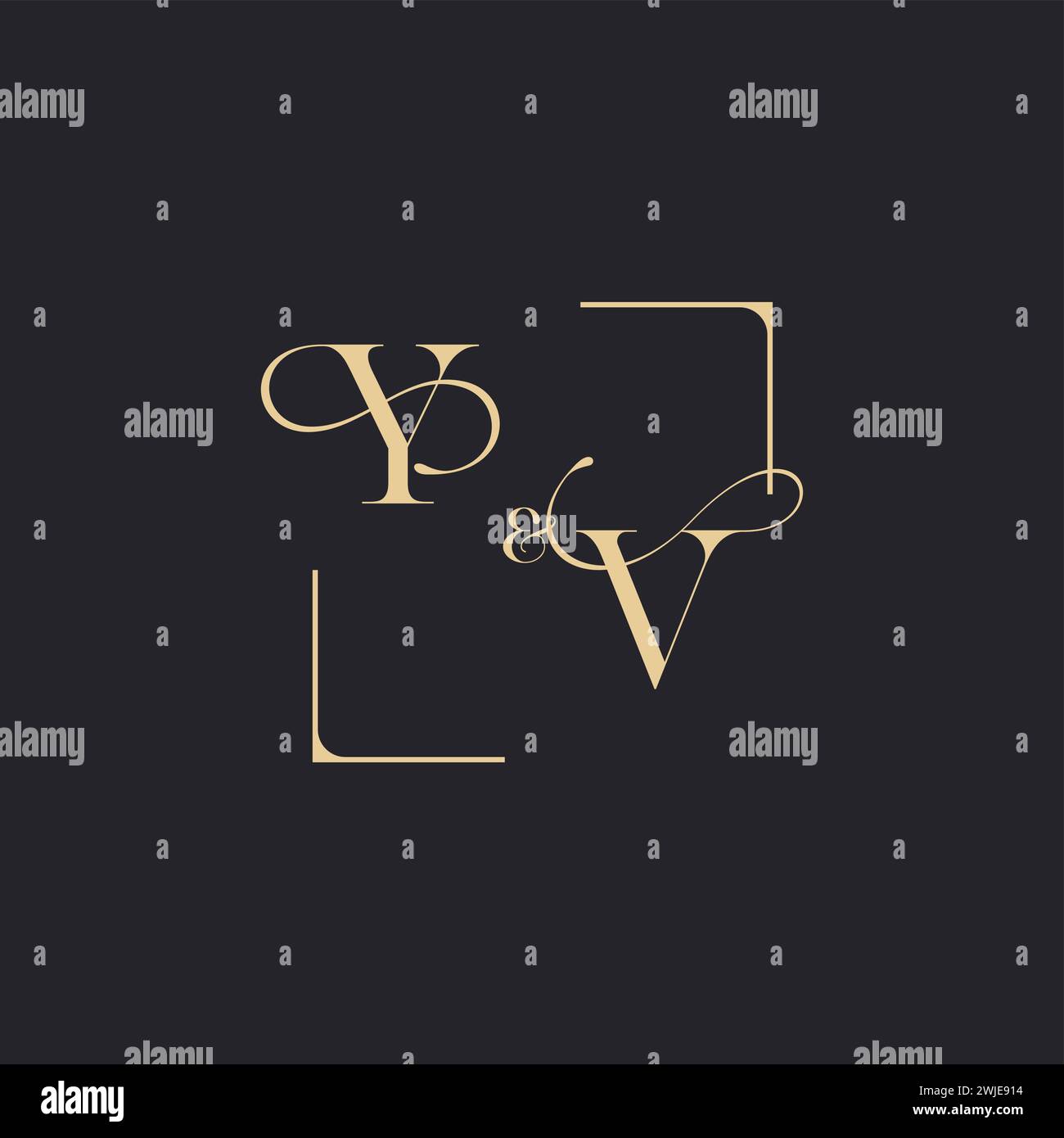 YV simple concept of wedding outline logo and square of initial design ...
