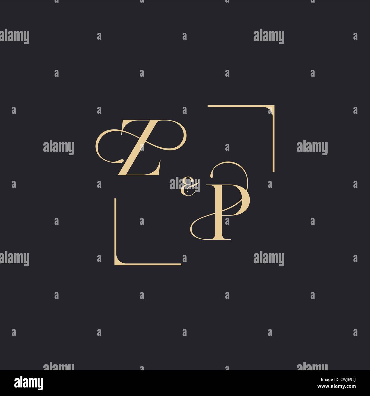 ZP simple concept of wedding outline logo and square of initial design ...